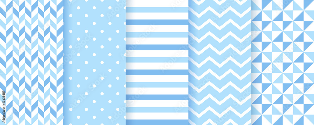 Baby backgrounds. Blue seamless patterns. Baby boy geometric textures ...