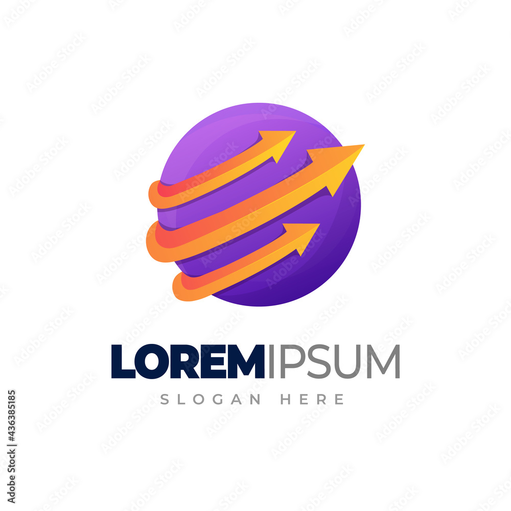 Circle arrow gradient logo design. Globe with arrow logo template Stock ...