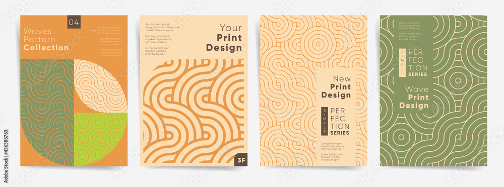 Asian modern art poster cover set. Japanese waves and lines, abstract ...