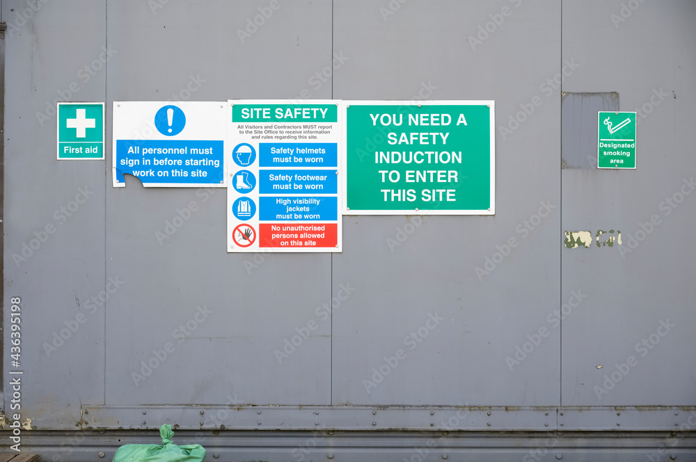 Construction site health and safety message rules sign board signage on ...