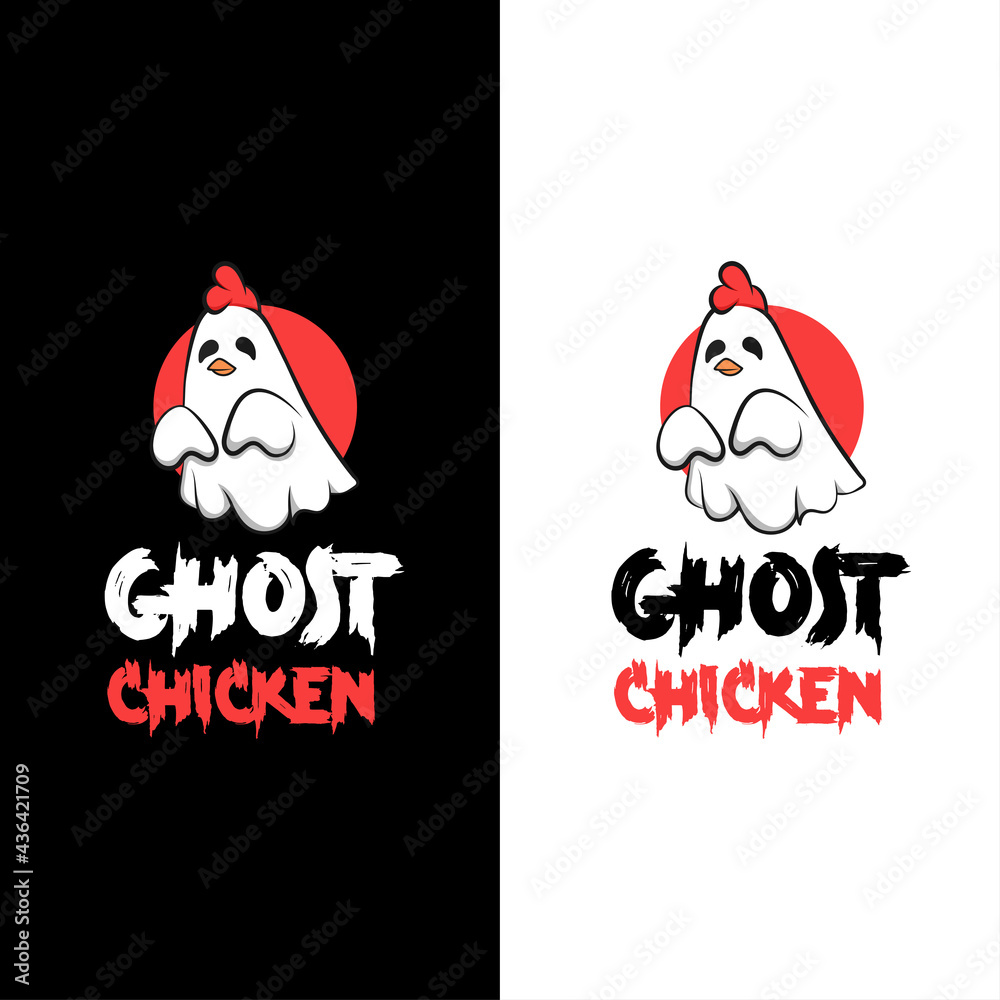 Ghost Chicken Logo Design Template cartoon vector illustration Stock ...