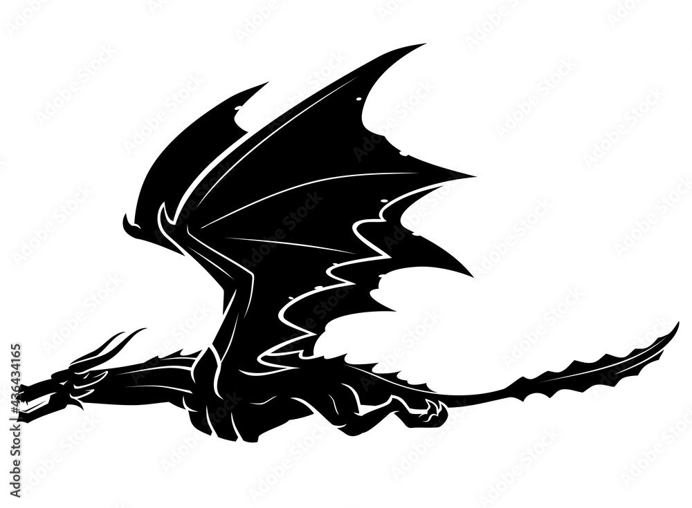 Black Dragon Flying, Side View Illustration Stock Vector | Adobe Stock