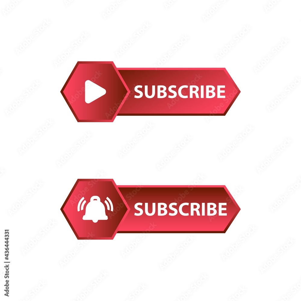Red Subscribe Button in Flat Style Vector Illustration, Metallic subscribe button with red color ...