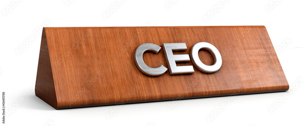 CEO word with Wooden nameplate isolated on white background. 3d ...