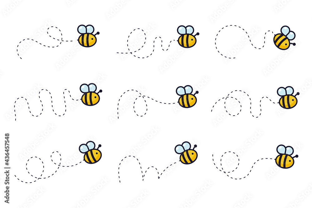 Bee flying path. A bee flying in a dotted line The flight path of a bee ...