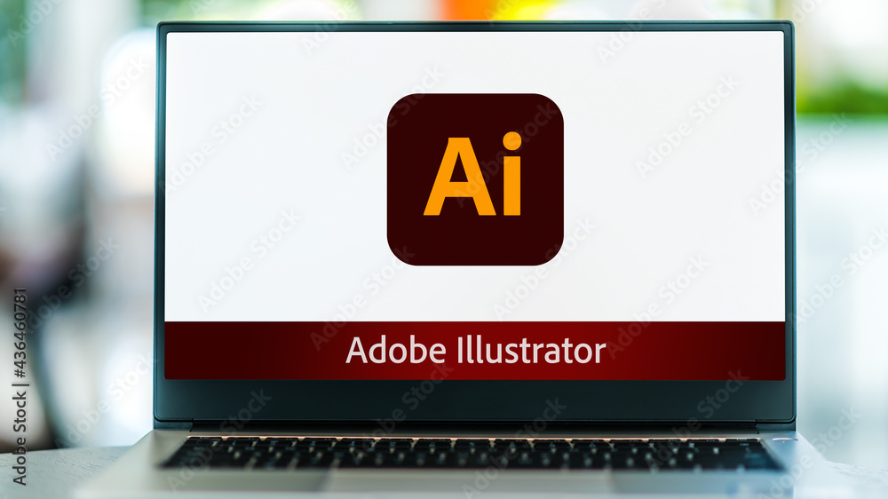 Laptop computer displaying logo of Adobe Illustrator Stock Photo ...