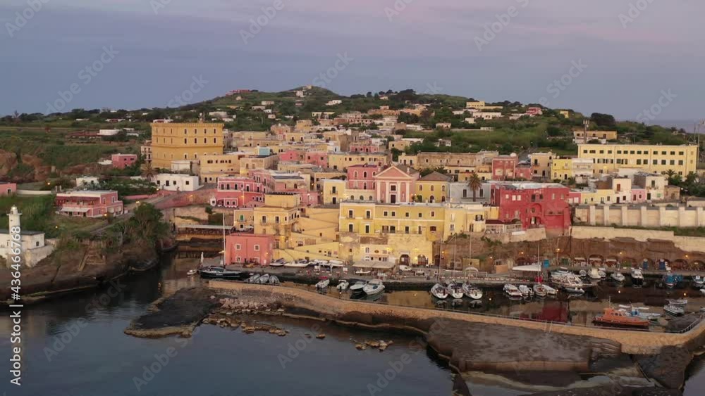 Panoramic aerial view of Ventotene island, Italy. The characteristic ...