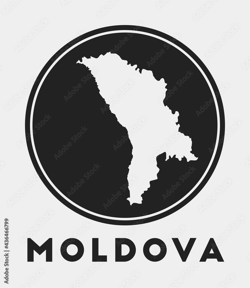 Moldova icon. Round logo with country map and title. Stylish Moldova ...