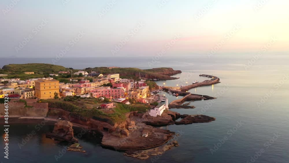 Panoramic aerial view of Ventotene island, Italy. The characteristic ...