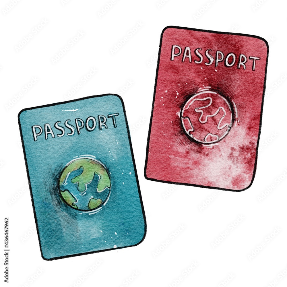Hand drawing watercolor traveling summer vacation passport. Use for ...