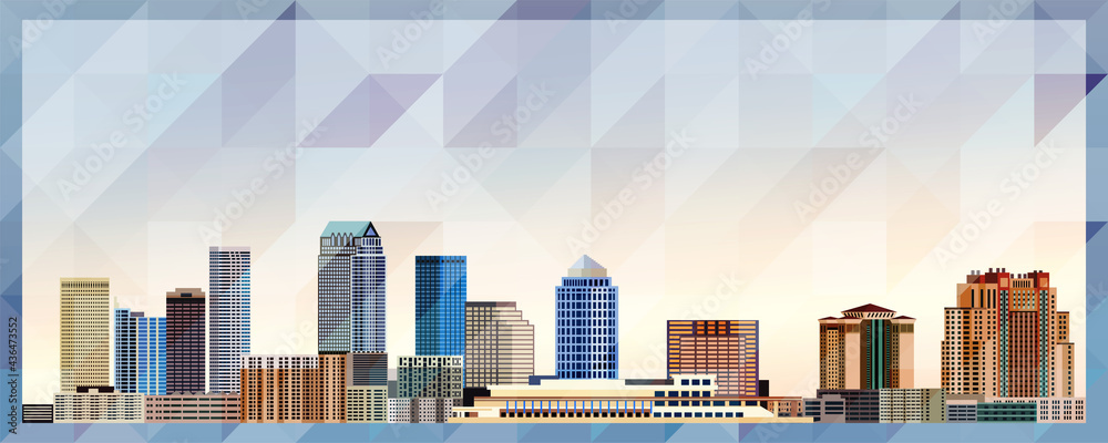 Tampa skyline vector colorful poster on beautiful triangular texture ...