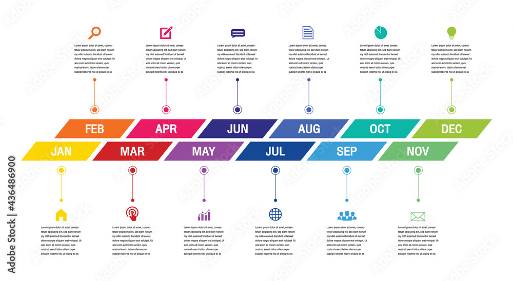 12 months or 1 year timeline infographic, timeline infographics for ...