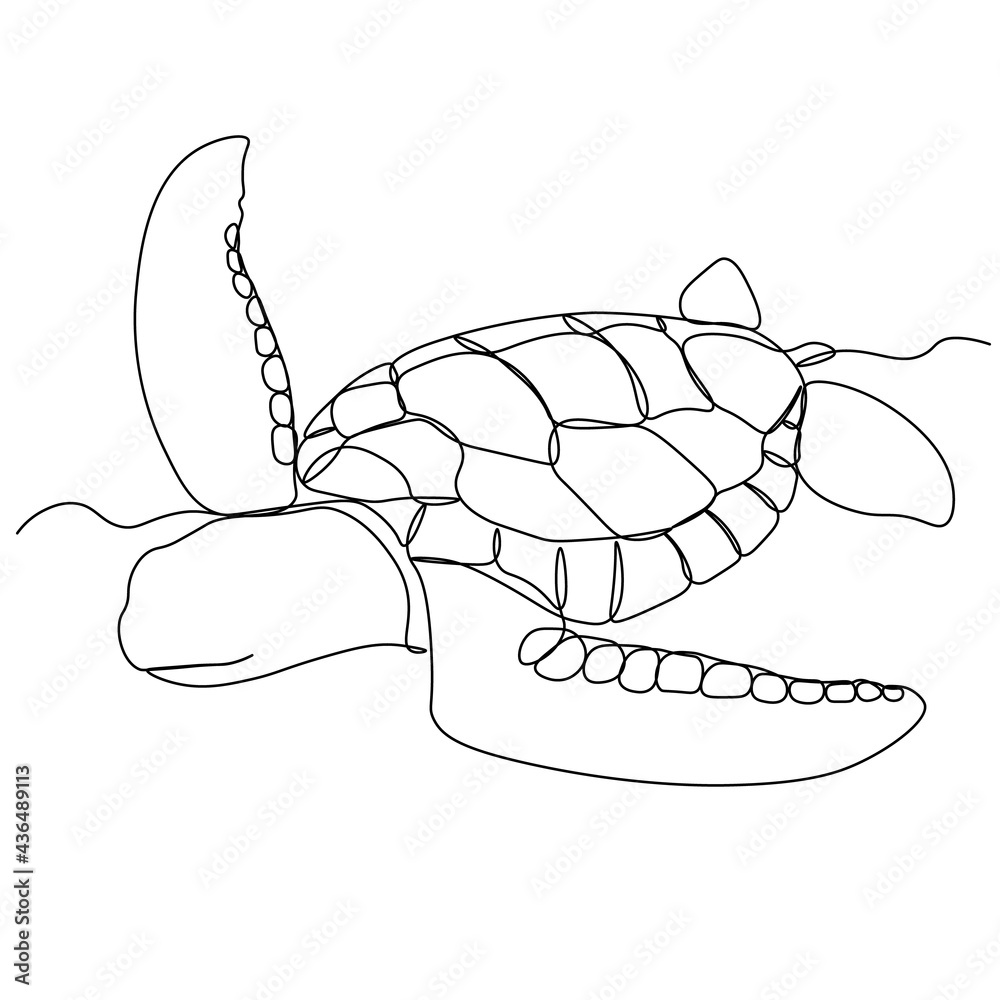 One single line drawing of big turtle for marine company logo identity ...