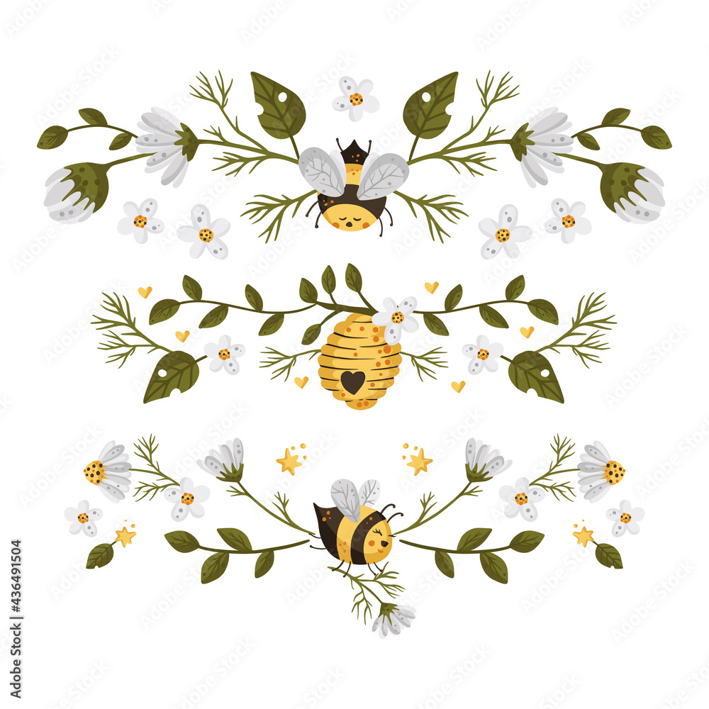 Honey bee cartoon frame border. Vector frame element. Greeting postcard ...