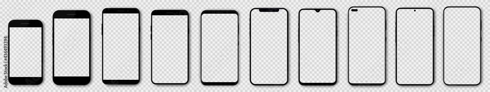 Set high quality realistic trendy different black models smartphone ...