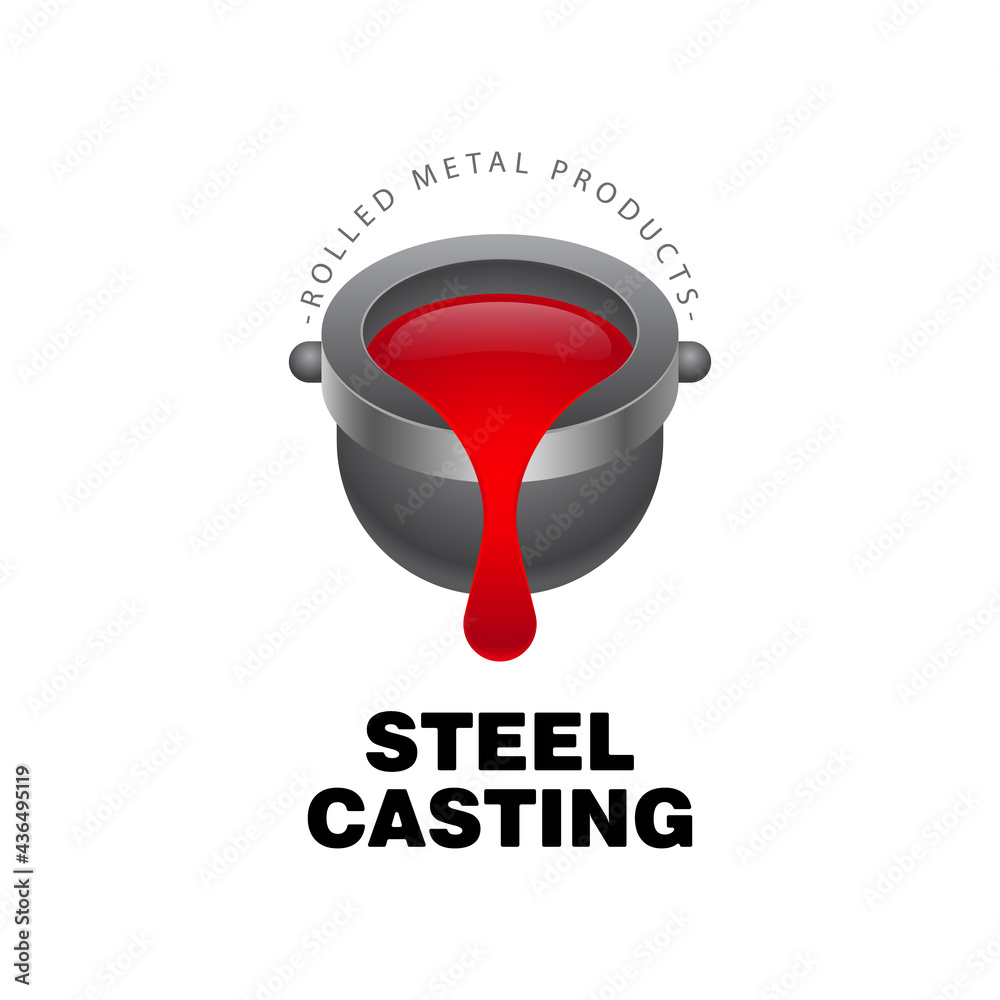 Metal casting logo on a white background. Cast iron ladle and ...