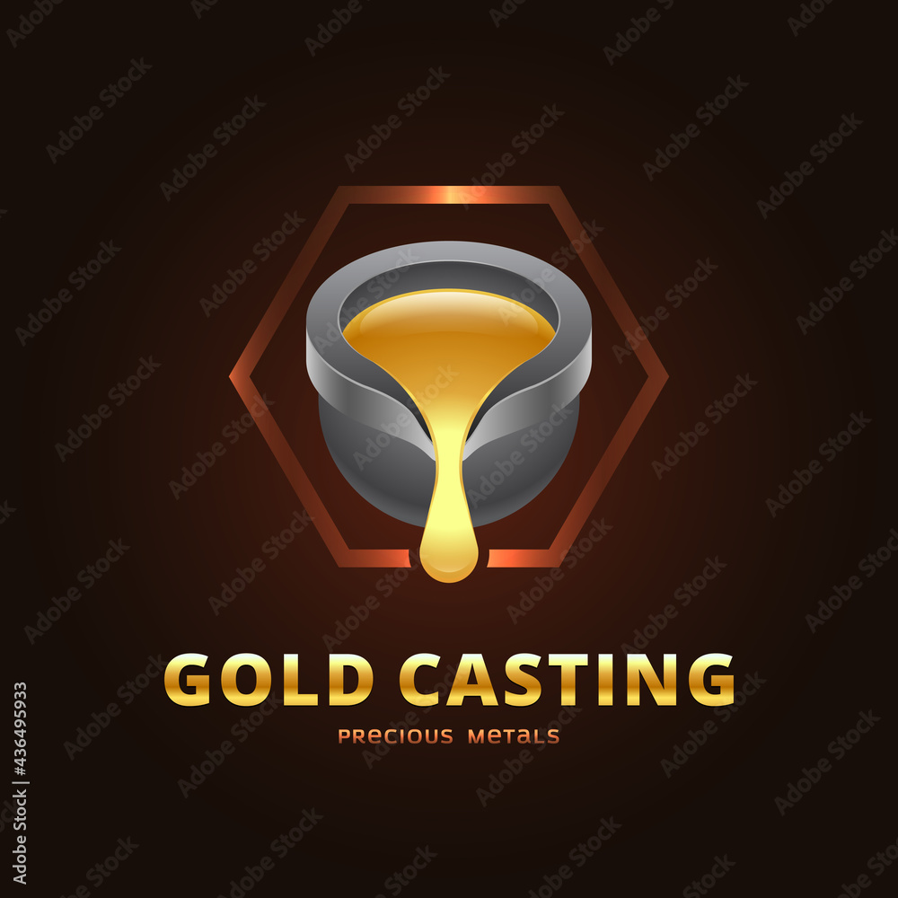 Logo casting gold, metal rolling. Extraction of precious metals. 3d ...