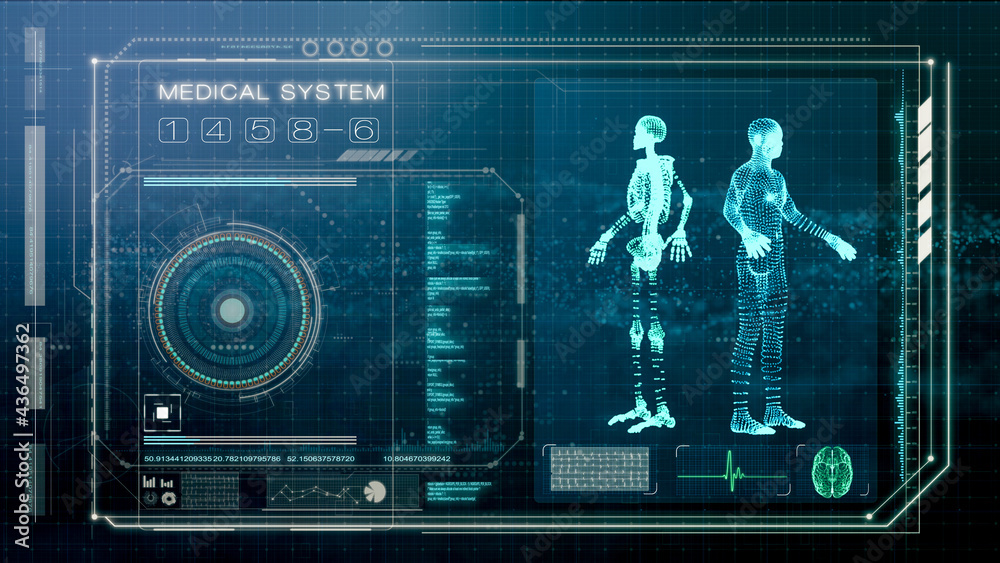 Futuristic screen of human body scan and medical examination ...