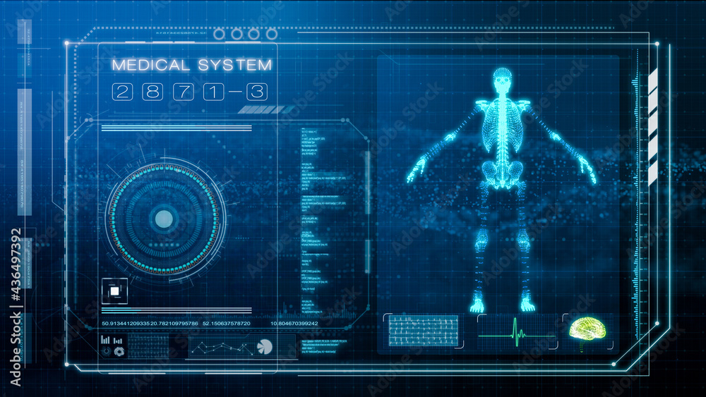Futuristic screen of human body scan and medical examination ...