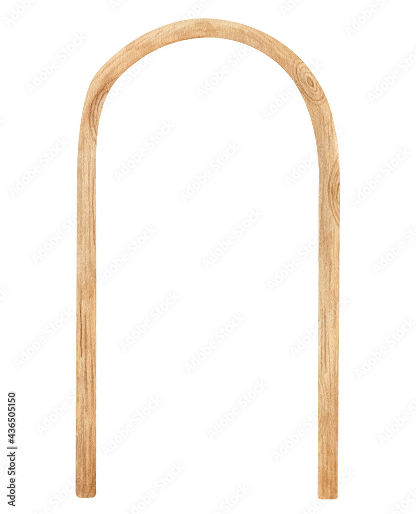Watercolor wooden archway. Hand drawn wedding arch with wood texture ...