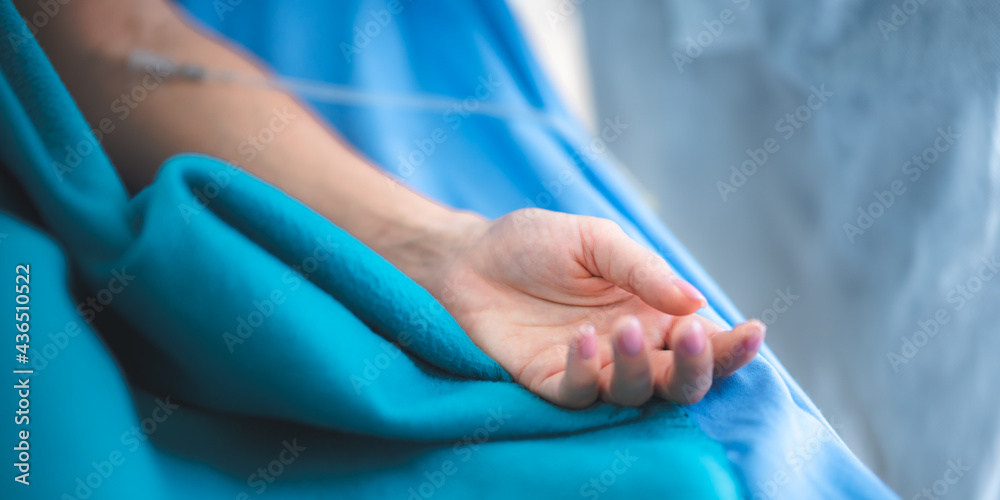 patient's hand, medical health care treatment in hospital and hope ...