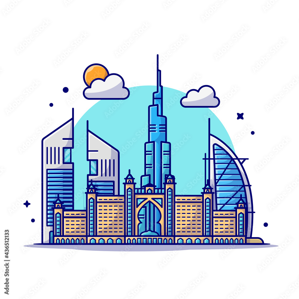 City Dubai Skyline Cartoon Vector Icon Illustration. Building Landmark ...