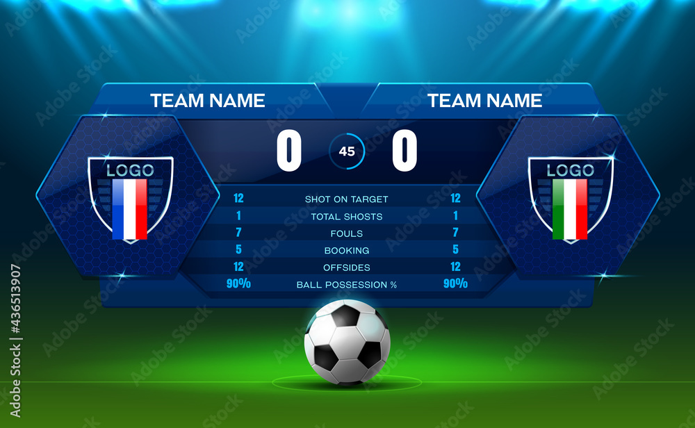 soccer football stadium spotlight and scoreboard background with ...
