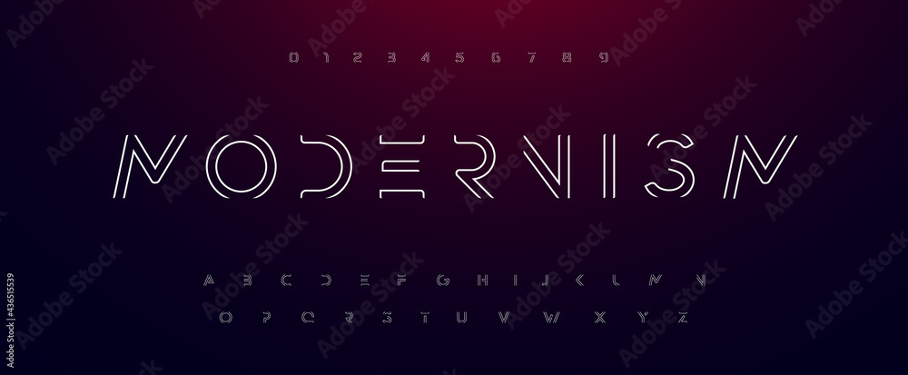 Modernism alphabet. Outline thin lines font like road, maze, frame ...