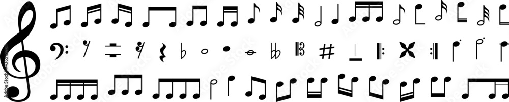 Collection of Music notes. Musical key signs. Vector symbols on white ...