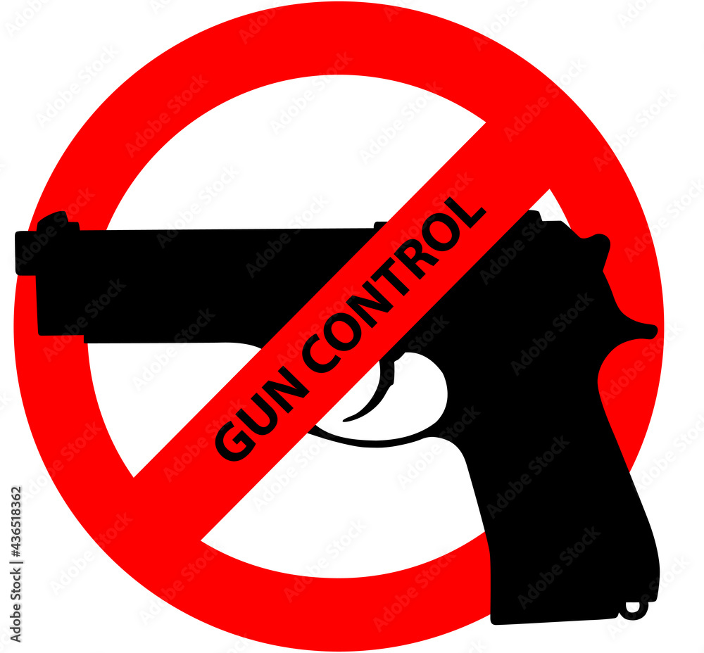 Caution sign about gun control. Restricted area, guns banned. Vector ...