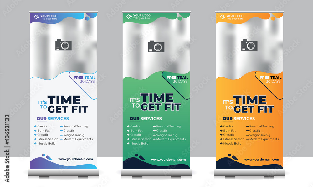 Fitness Roll Up Stand Banner Template design , Gym banner template ...