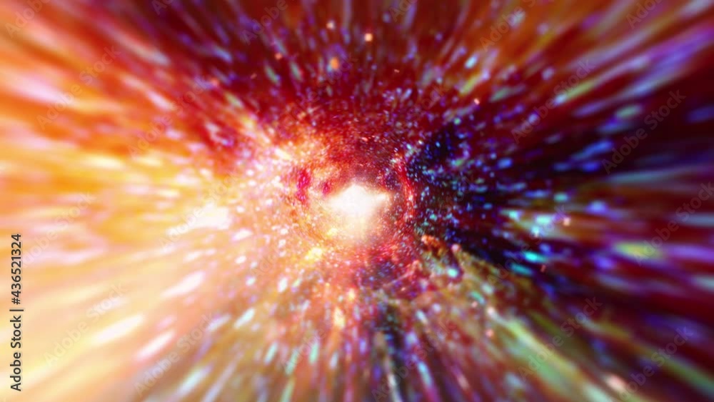 Hyperspace light speed space flight through bright gold space time ...