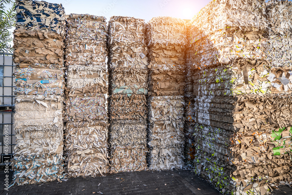 Bales of cardboard and box board with strapping wire ties Stock Photo ...