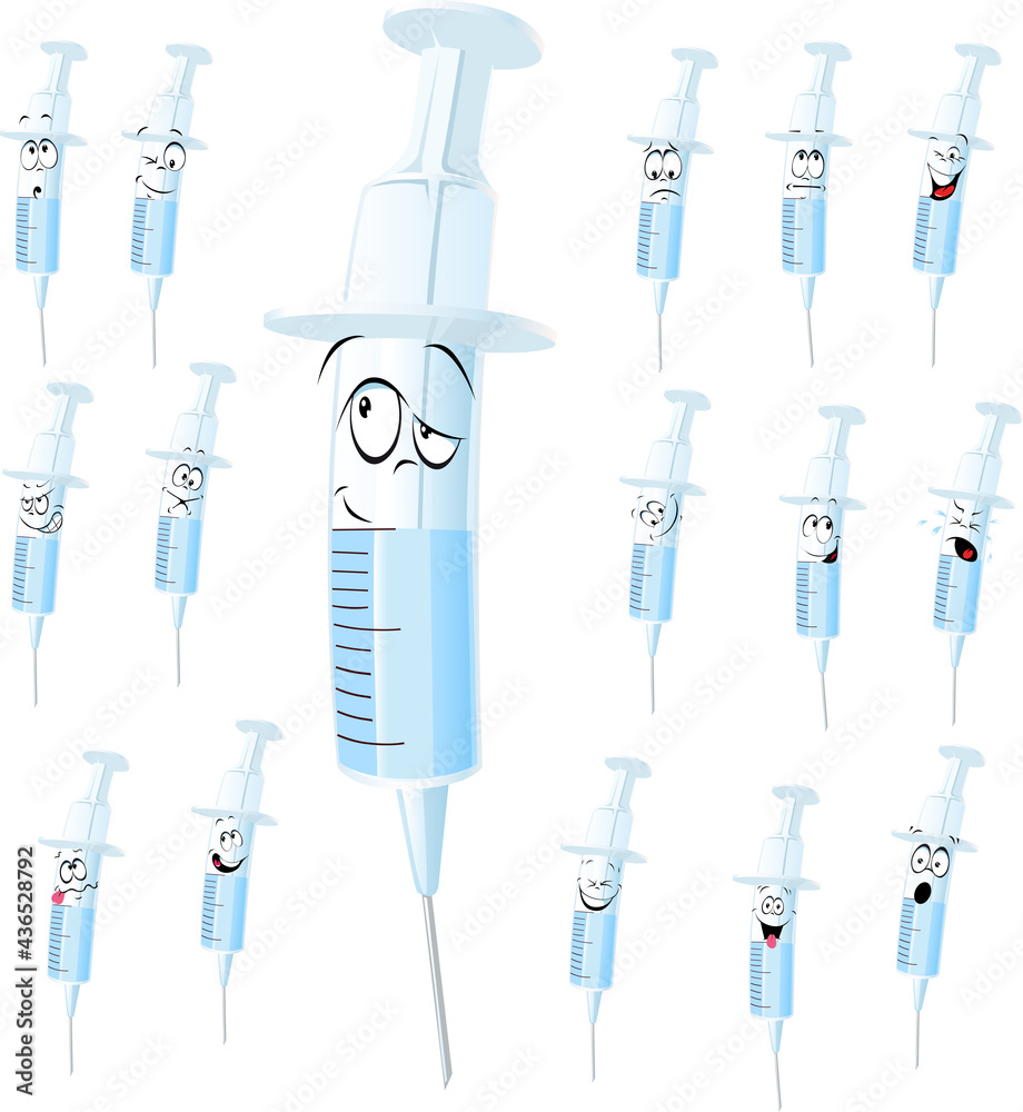 Vaccine Cartoon with Many Facial Expressions - Vector Illustration ...