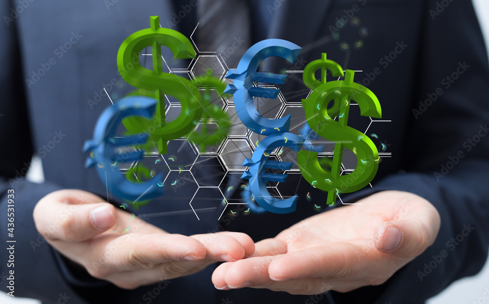 Main world currency theme dollar and euro background. Row and pile of ...