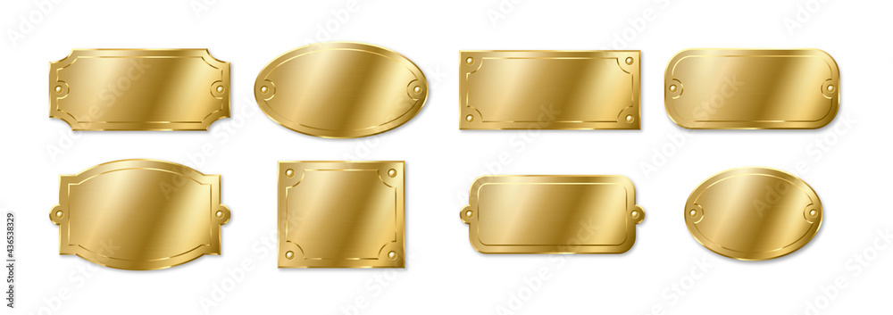 Gold or brass plates, golden name plaques mockup. Metal identification ...