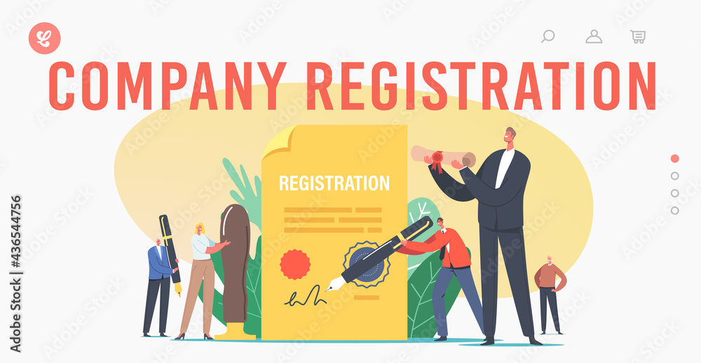 Company Registration Landing Page Template. Tiny Characters Signing ...