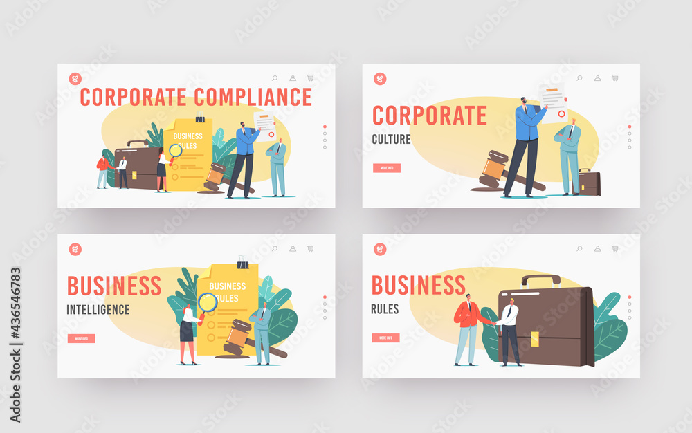 Corporate Compliance Rules Landing Page Template Set. Characters Read ...