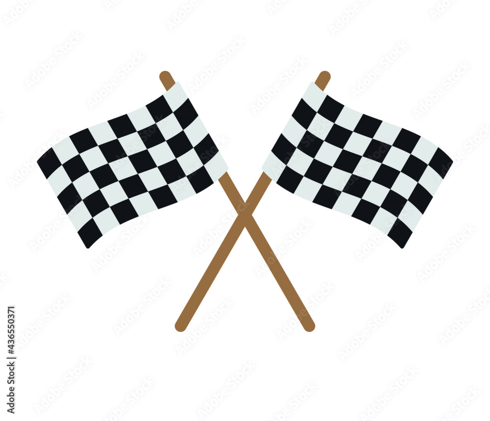 Vector flat cartoon finish race crossed flag isolated on white ...