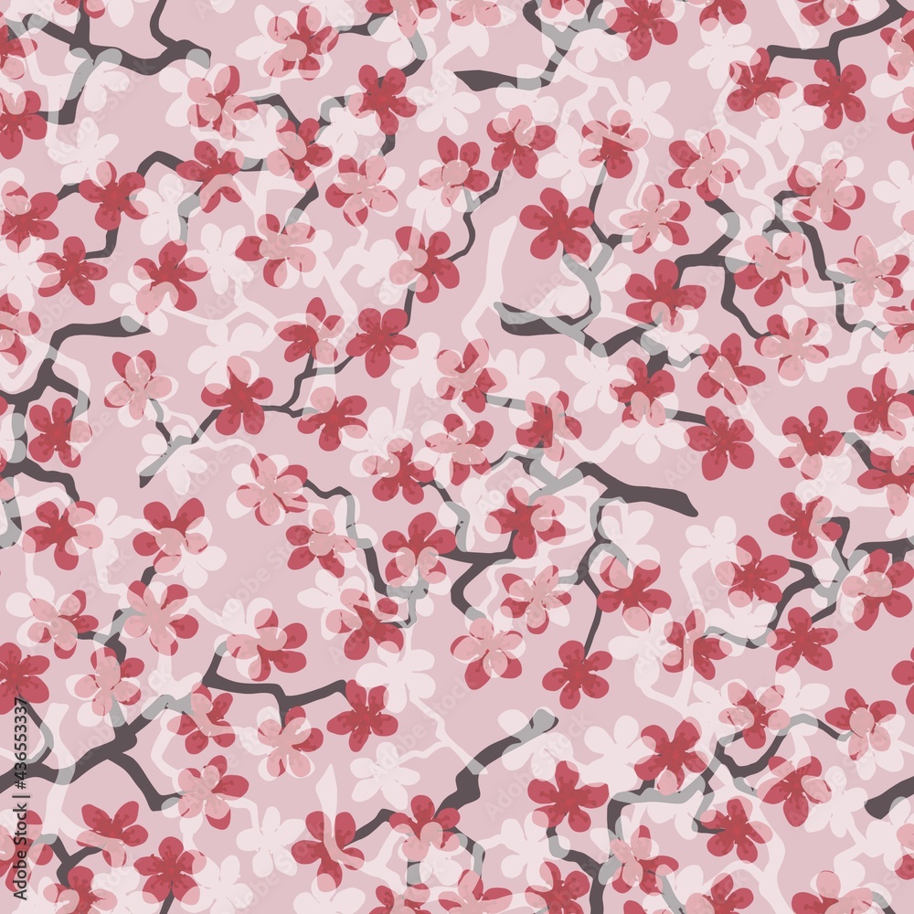 Seamless pattern with blossoming Japanese cherry sakura branches for ...