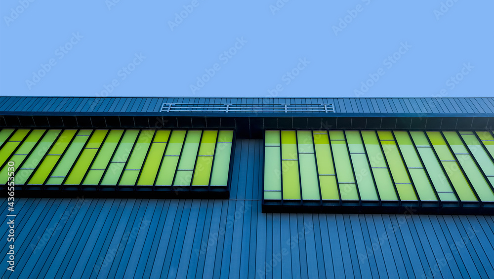 Background with texture of metal cladding.Blue and Green stripes of ...
