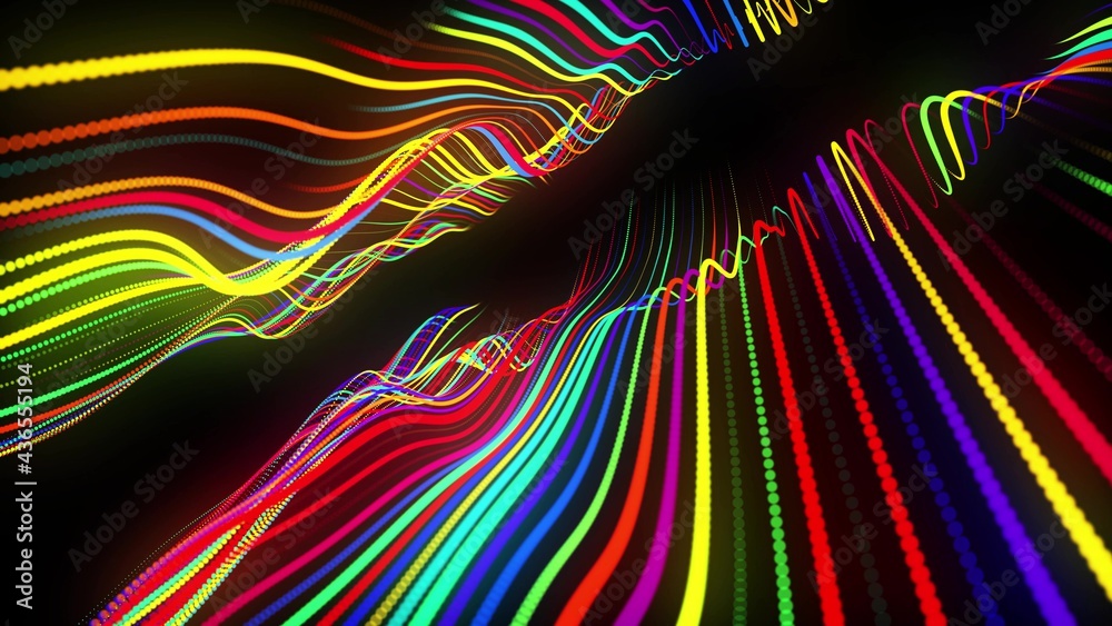 3d render. Motion design background. Festive bg with multicolored ...