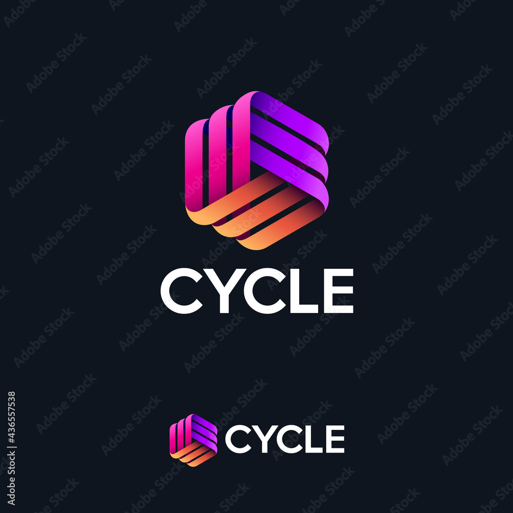 Cycle logo. Three ribbons, intertwined elements, infinity, looping ...