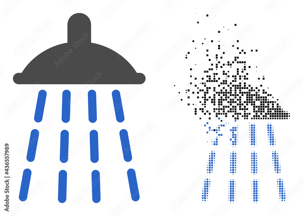 Dispersed dot water shower vector icon with destruction effect, and ...