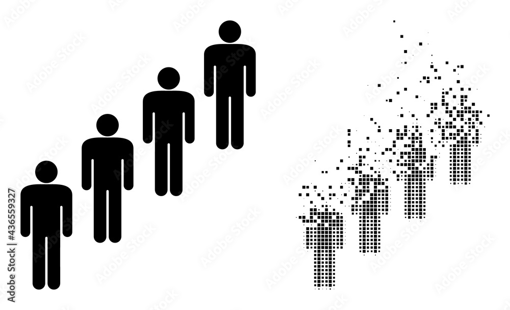 Dissolved dot people queue vector icon with wind effect, and original ...