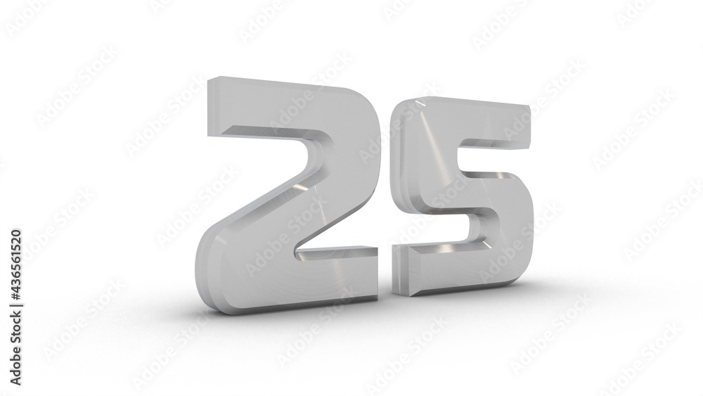 Gray textured 3d number "25" on a white background with a shadow at the ...