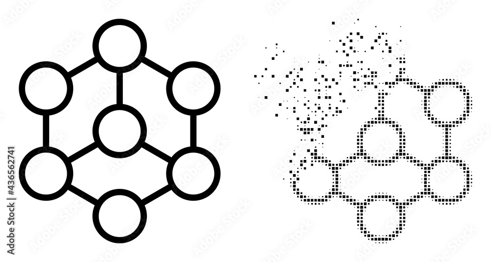 Fractured pixelated blockchain vector icon with destruction effect, and ...