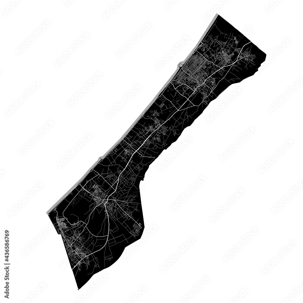 Gaza Strip map. Detailed black map of Gaza Strip poster with streets ...
