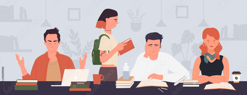 People students study hard in library classroom, college or university ...