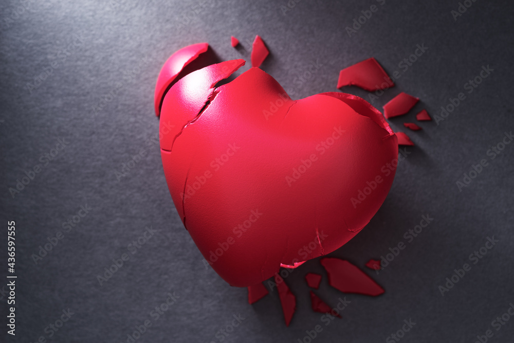 Cardiac disease. Negative and dark image. Damaged and broken heart on ...
